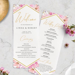 Pink Floral Wedding Program, Printable Wedding Program Template ...