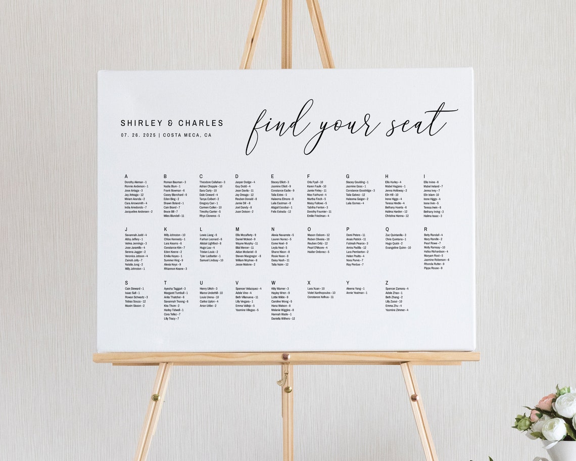 Alphabetical Seating Chart Template Instant Download | Etsy