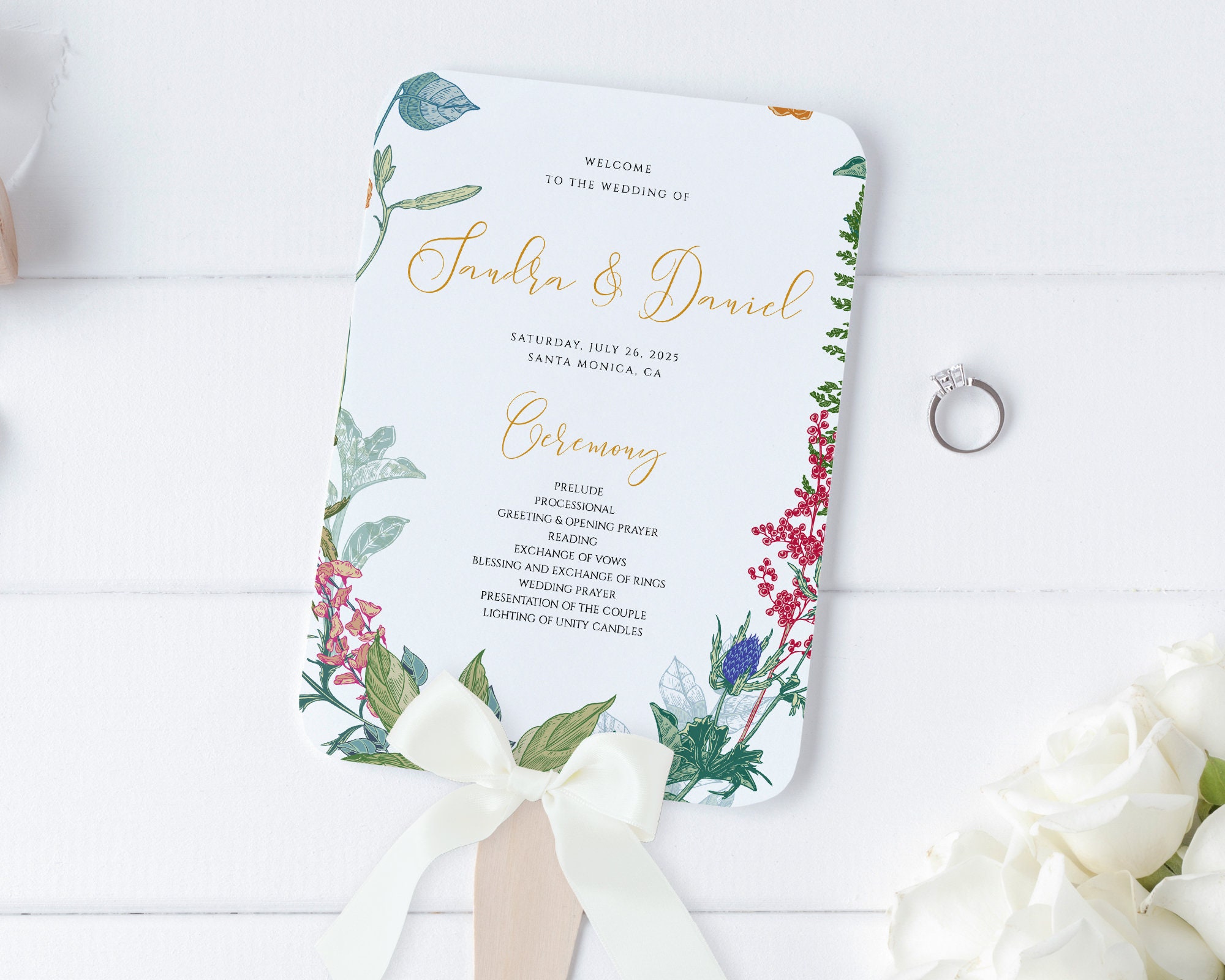 Wild Flowers Program Fan Template Printable Wedding Program | Etsy