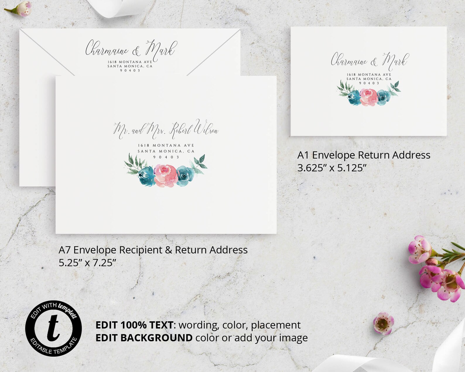 Printable Envelope Address Template, A7, A1 Envelope Template, Instant ...