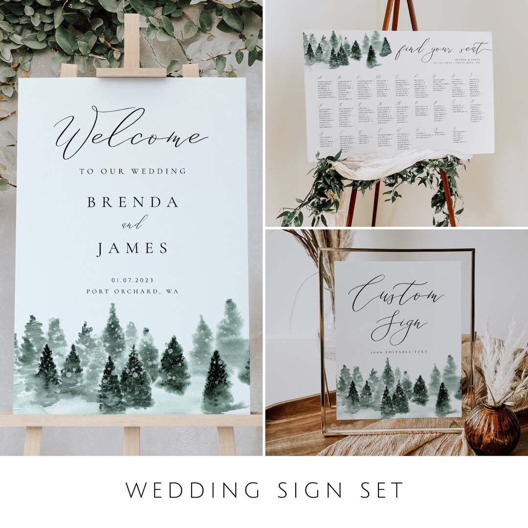 Winter Wedding Welcome Sign, Forest Seating Chart Template, Rustic ...
