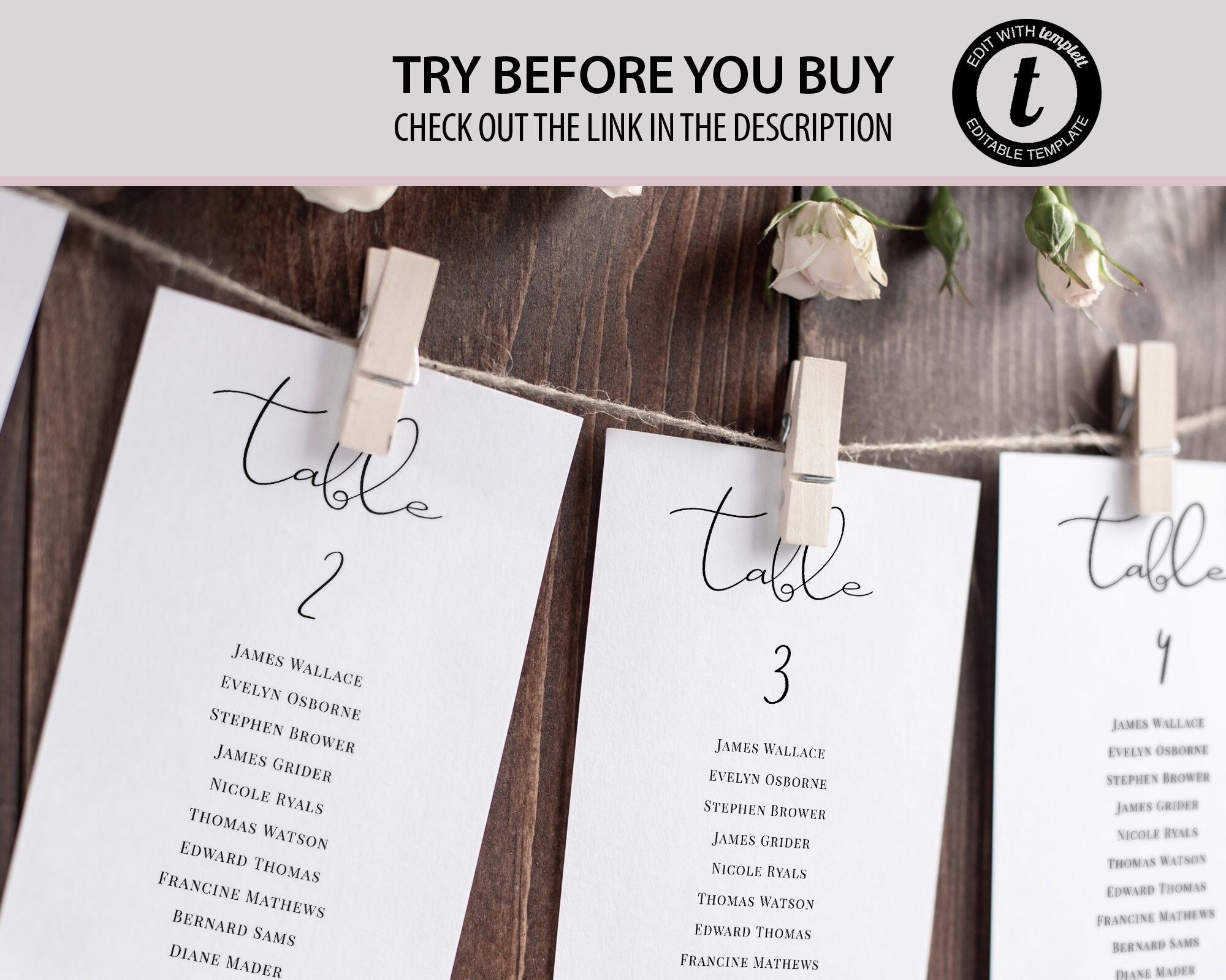 Minimalist Seating Chart Cards Instant Download Editable - Etsy