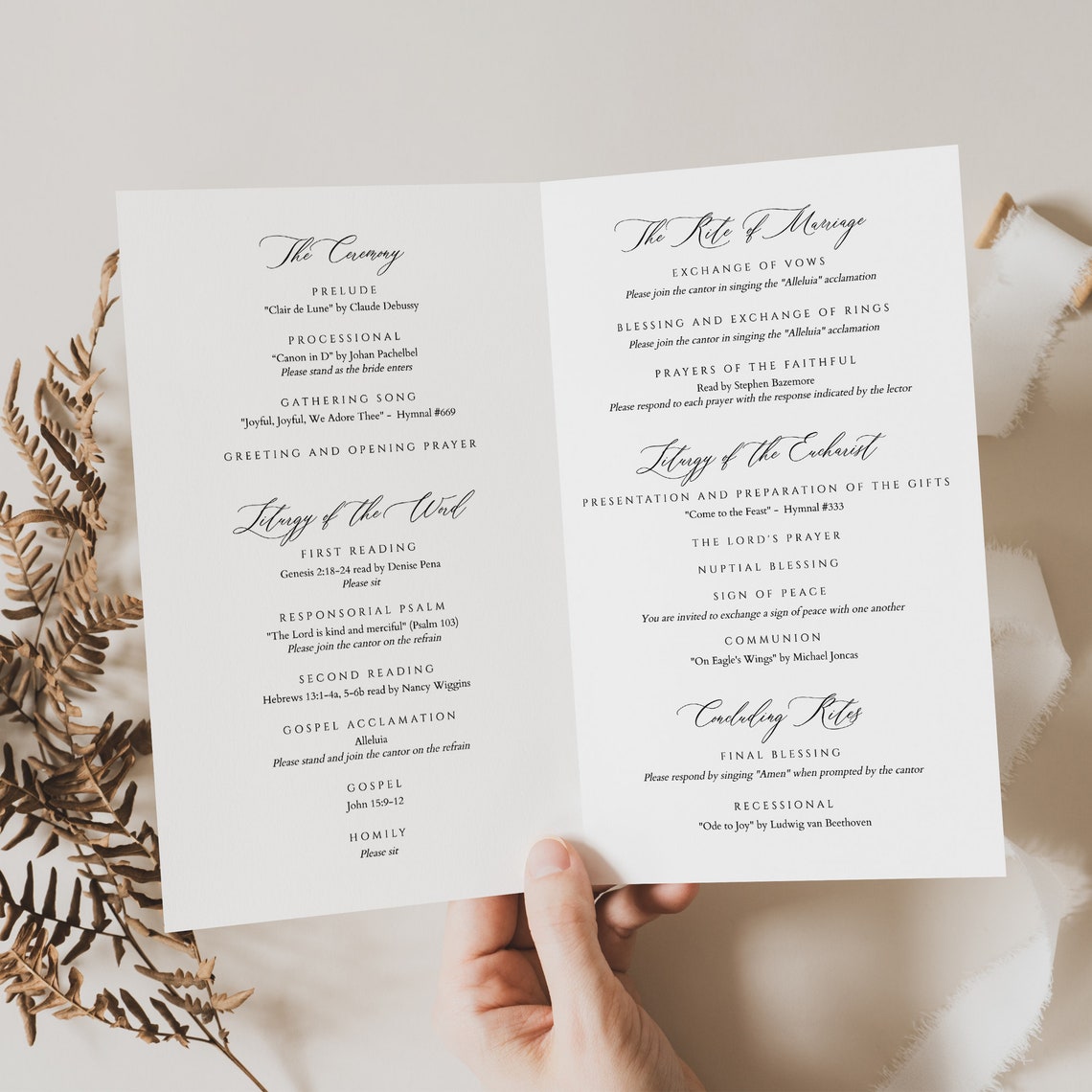 White Floral Wedding Catholic Program, Wedding Program Template ...
