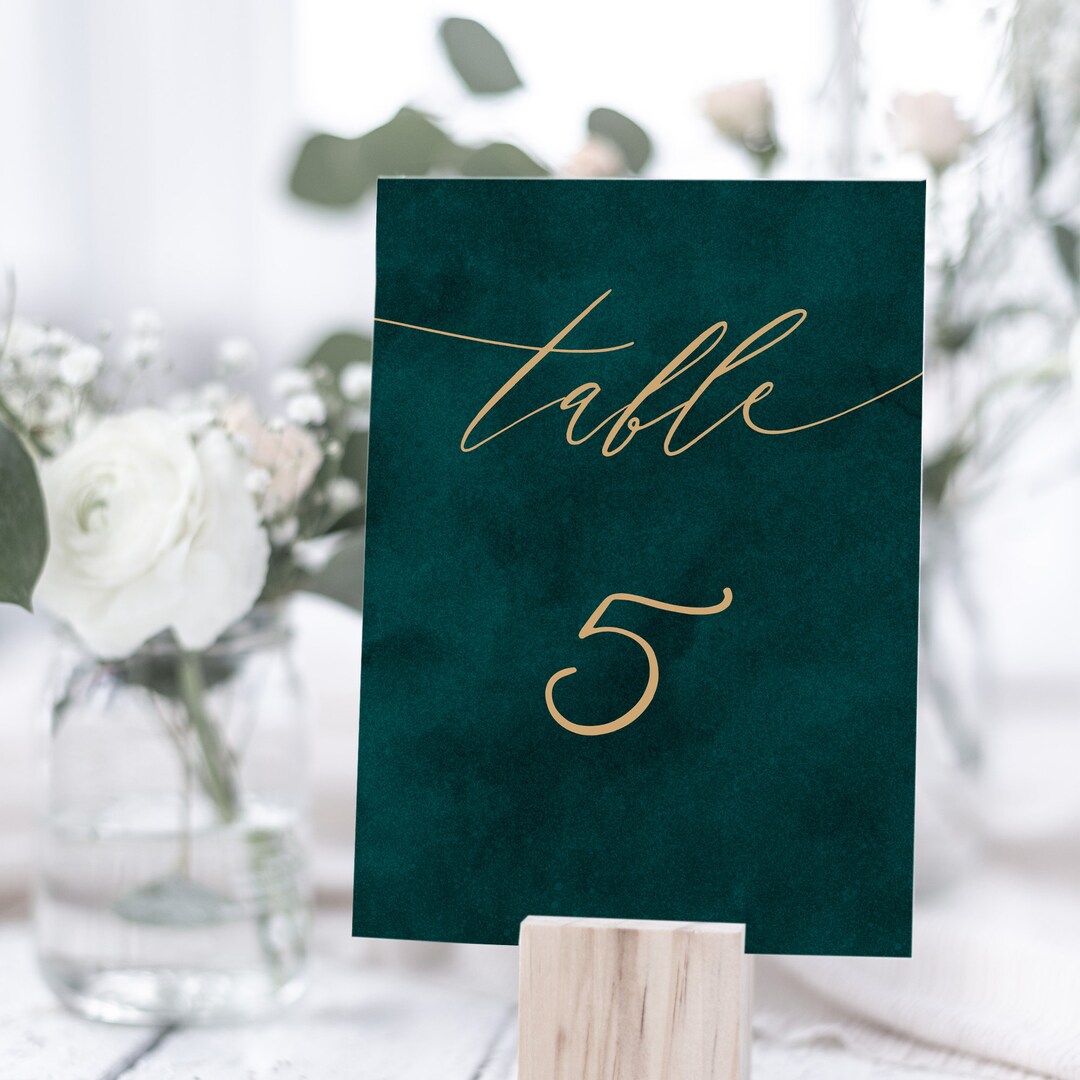 Emerald Green and Gold Wedding Table Number, Table Number Template ...