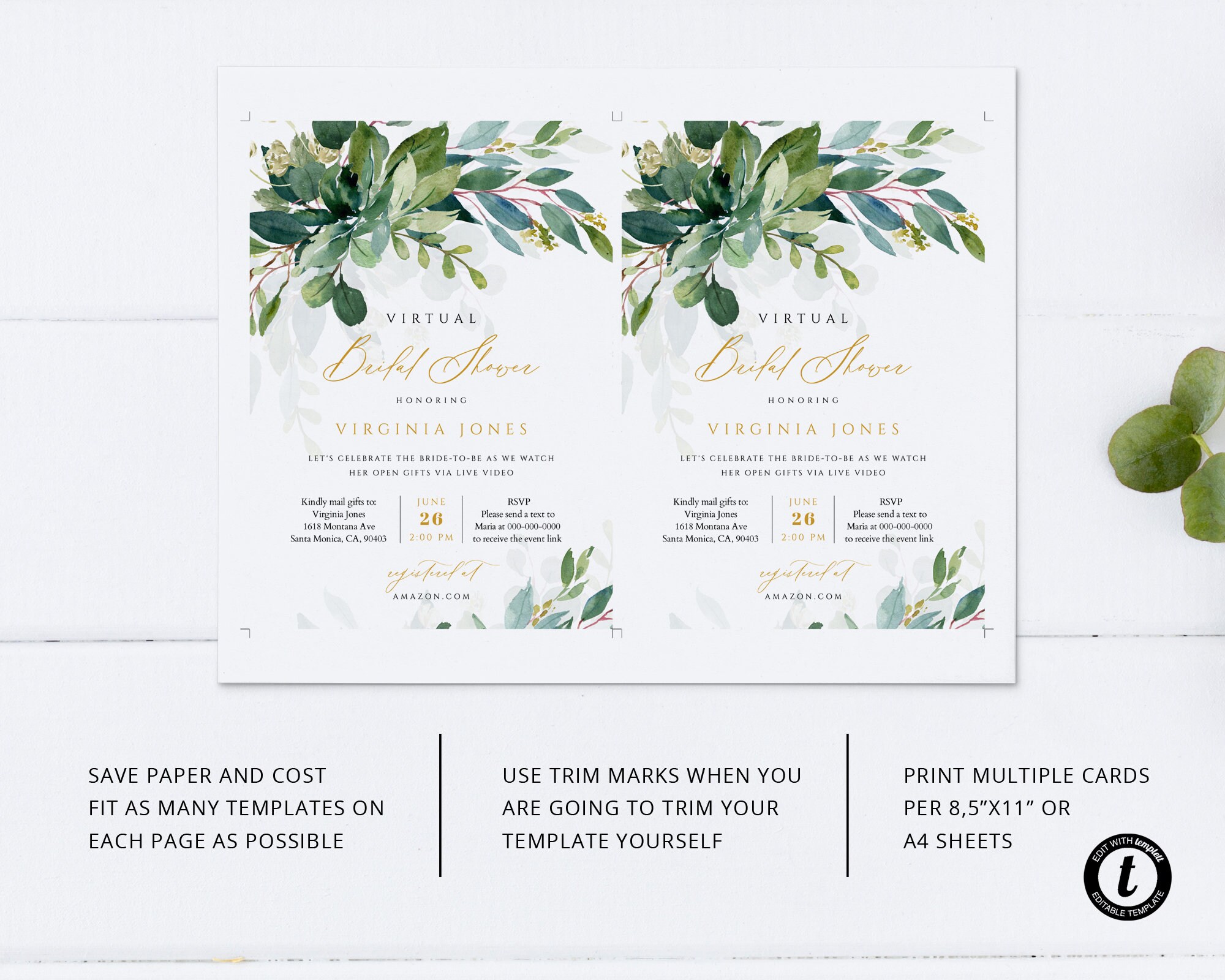 Virtual Bridal Shower Invitation Instant Download Editable - Etsy