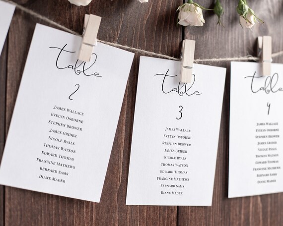 Minimalist Seating Chart Cards Instant Download Editable | Etsy