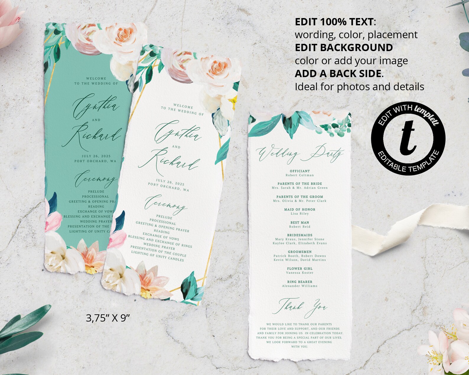 Mint Wedding Program Printable Wedding Program Template - Etsy