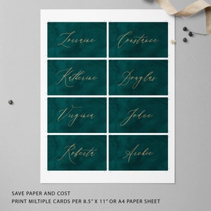 Emerald Green and Gold Place Card, Wedding Place Cards Template, Escort ...