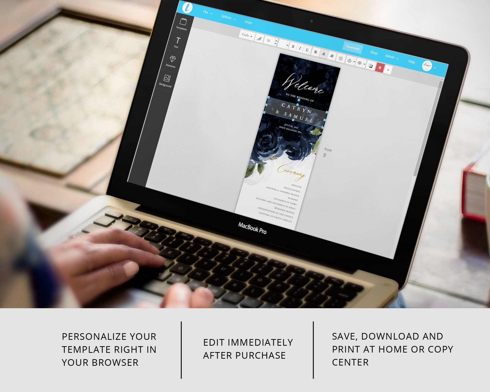 Navy Blue Wedding Program Printable Wedding Program Template - Etsy