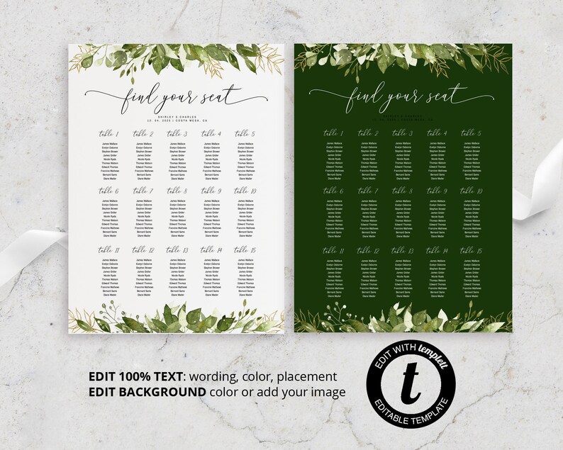 Bohemian Seating Chart Template Instant Download Editable | Etsy