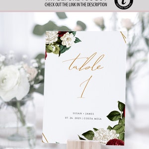 Floral Table Number Wedding Template, Instant Download, Editable Table ...