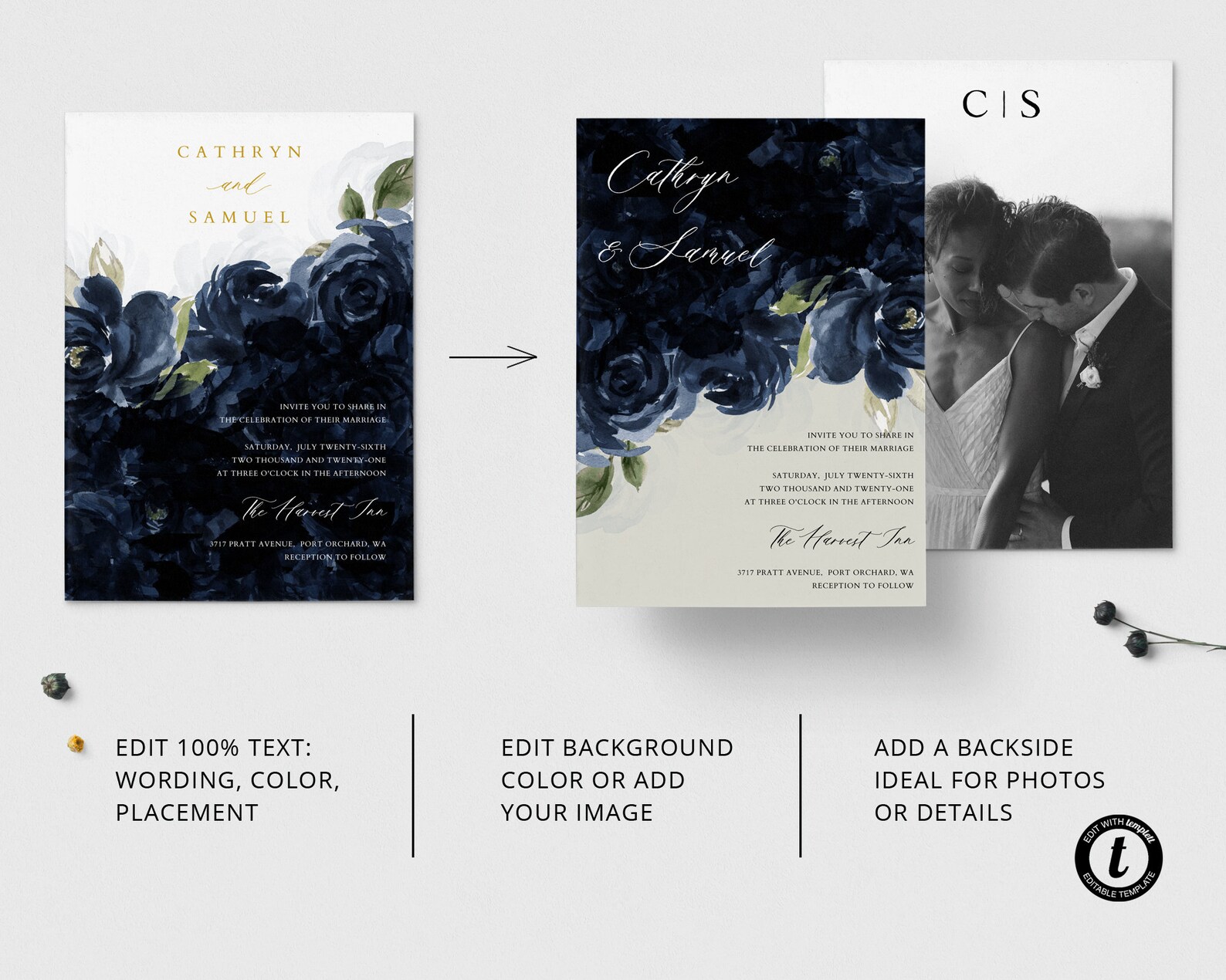 Navy Blue Wedding Invitation Instant Download Printable - Etsy