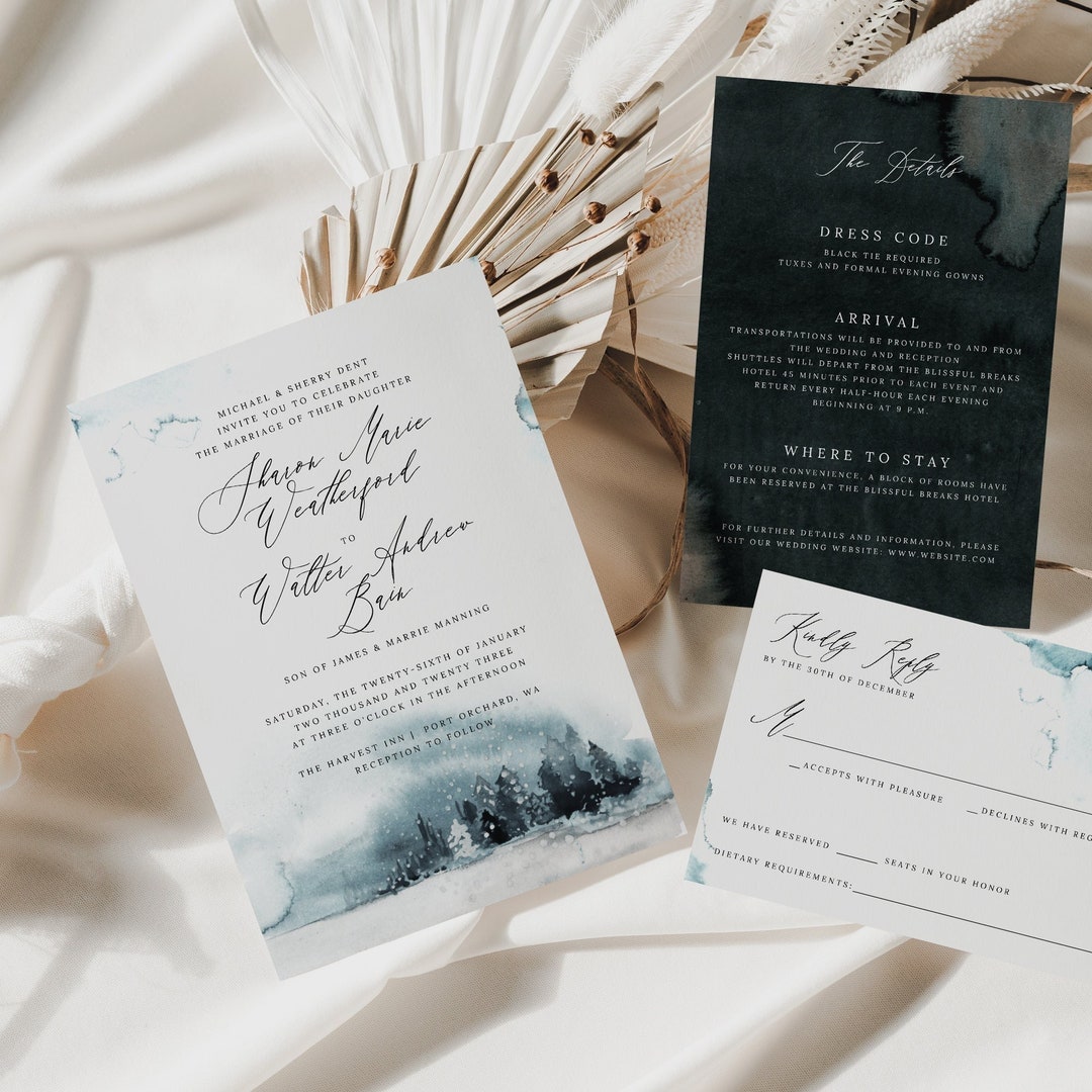 Dreamy Wedding Invitation Template, Instant Download, Editable Forest ...