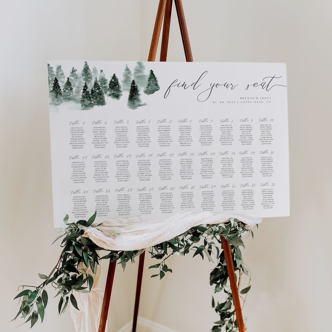 Winter Wedding Welcome Sign, Forest Seating Chart Template, Rustic ...