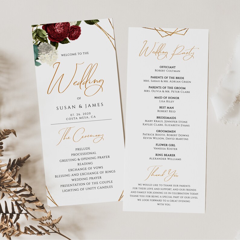 Burgundy Wedding Template Bundle Burgundy and Gold Wedding - Etsy