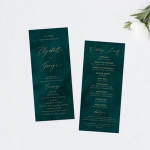 Emerald Green and Gold Wedding Program, Wedding Program Template ...