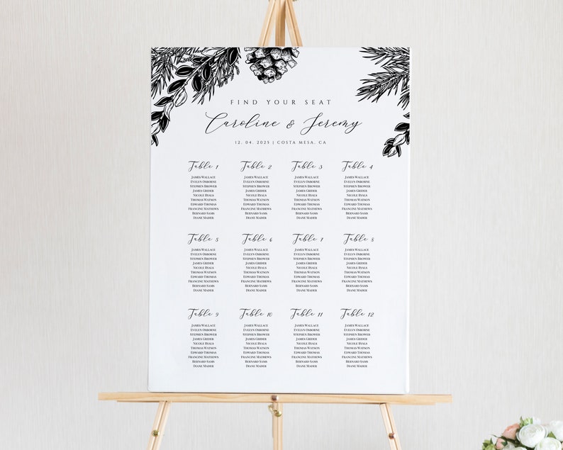 Winter Pine Cone Seating Chart Template Instant Download - Etsy