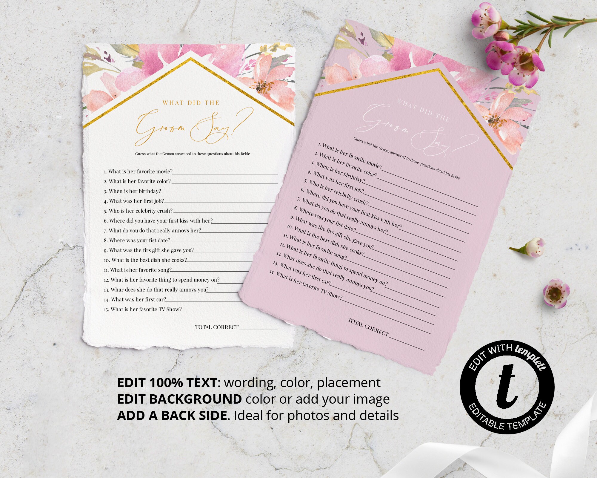 What Did the Groom Say, Bridal Shower Game, Instant Download, Editable ...