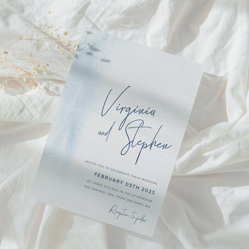 Light Blue Wedding Invitation Template Watercolor Blue - Etsy