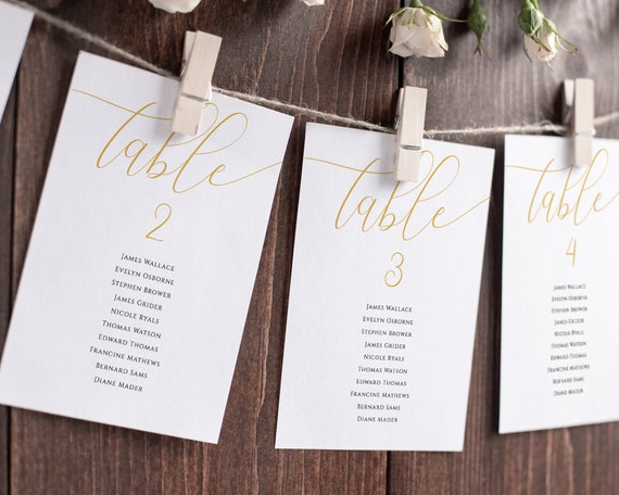 Gold Seating Chart Card Elegant Seating Card Template - Etsy
