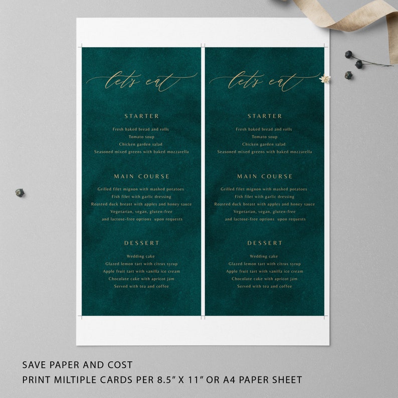Modern Menu With Place Card Guest Name Tag Emerald Green - Etsy