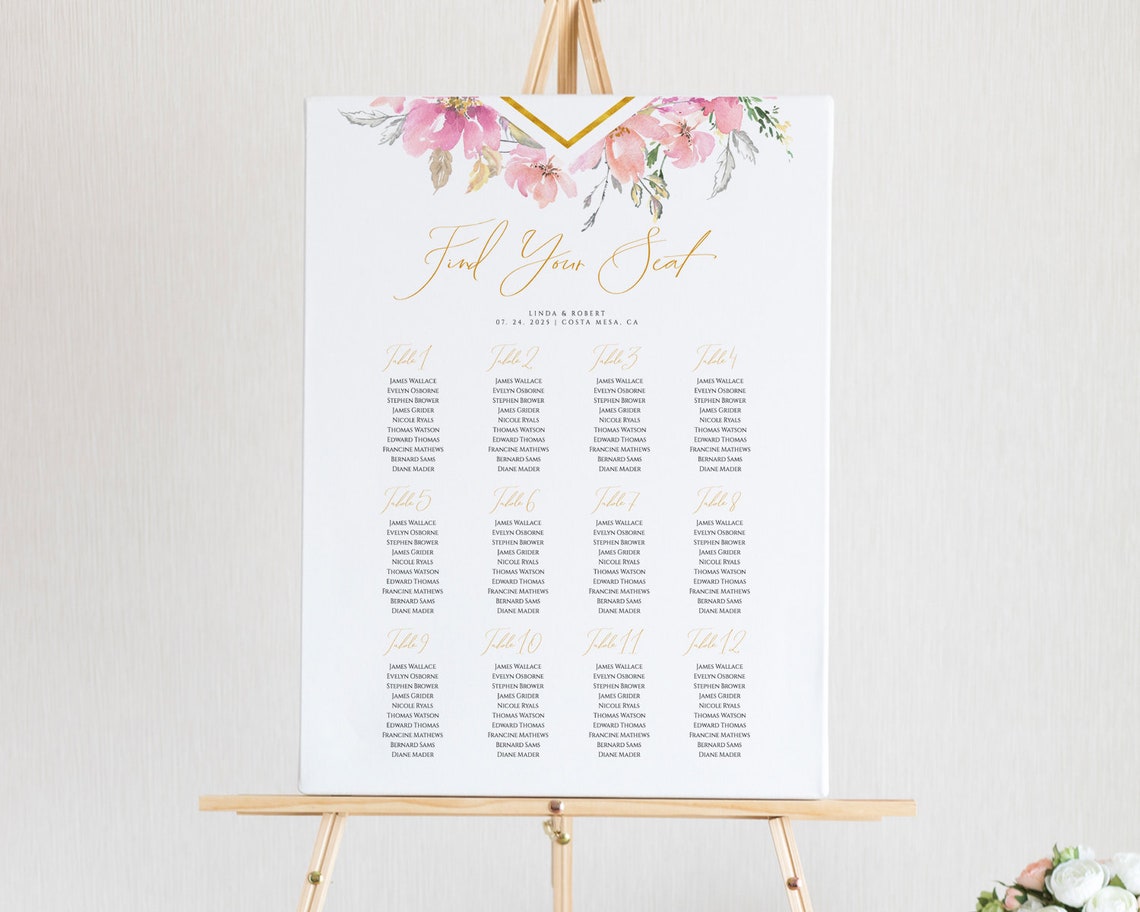 Pink Floral Seating Chart Template Instant Download Editable | Etsy