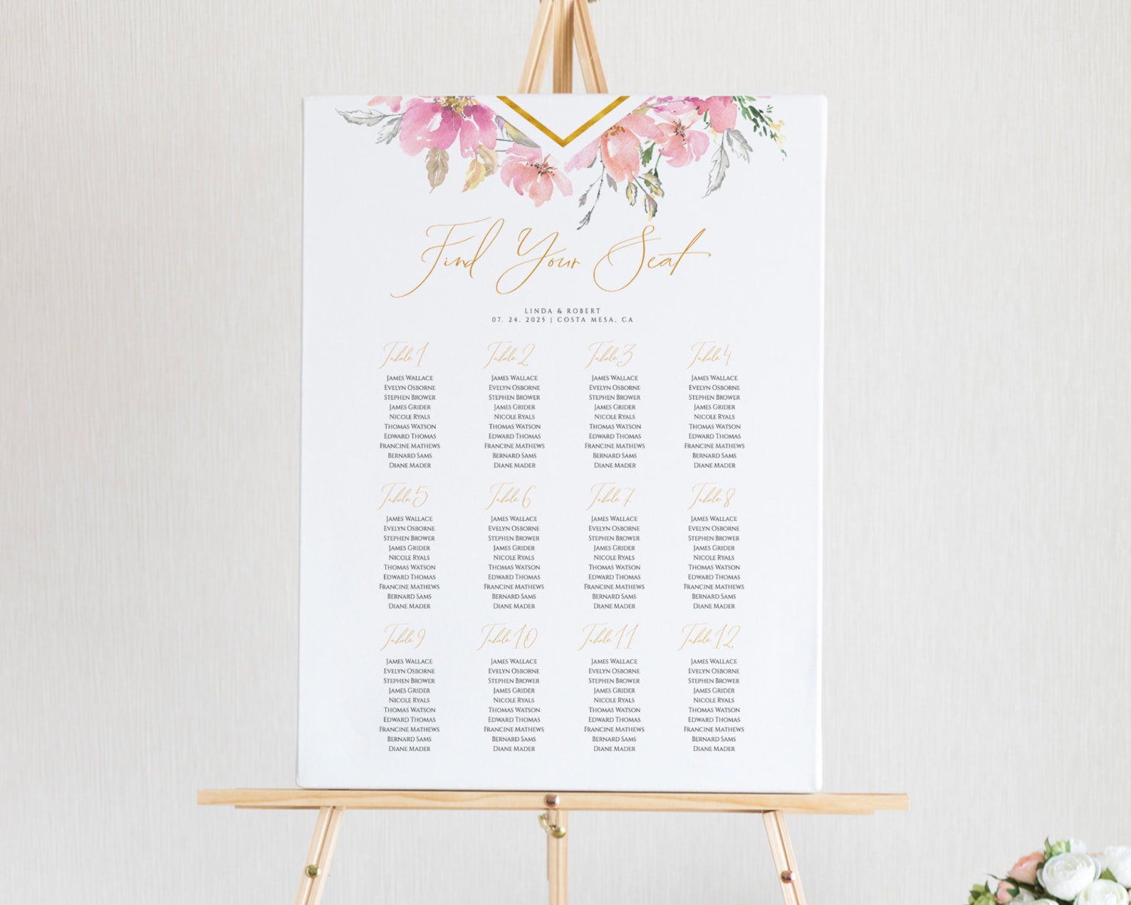 Pink Floral Seating Chart Template, Instant Download, Editable Wedding ...