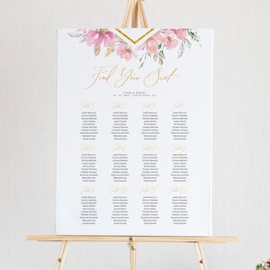 Pink Floral Seating Chart Template, Instant Download, Editable Wedding ...