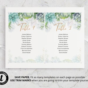 Succulent Seating Chart Cards Template, Instant Download, Editable ...