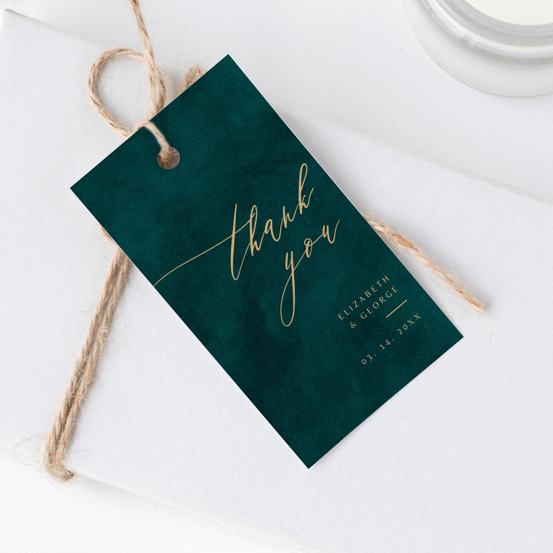 Emerald Green Gold Wedding Favor Tag, Instant Download, Emerald Green ...