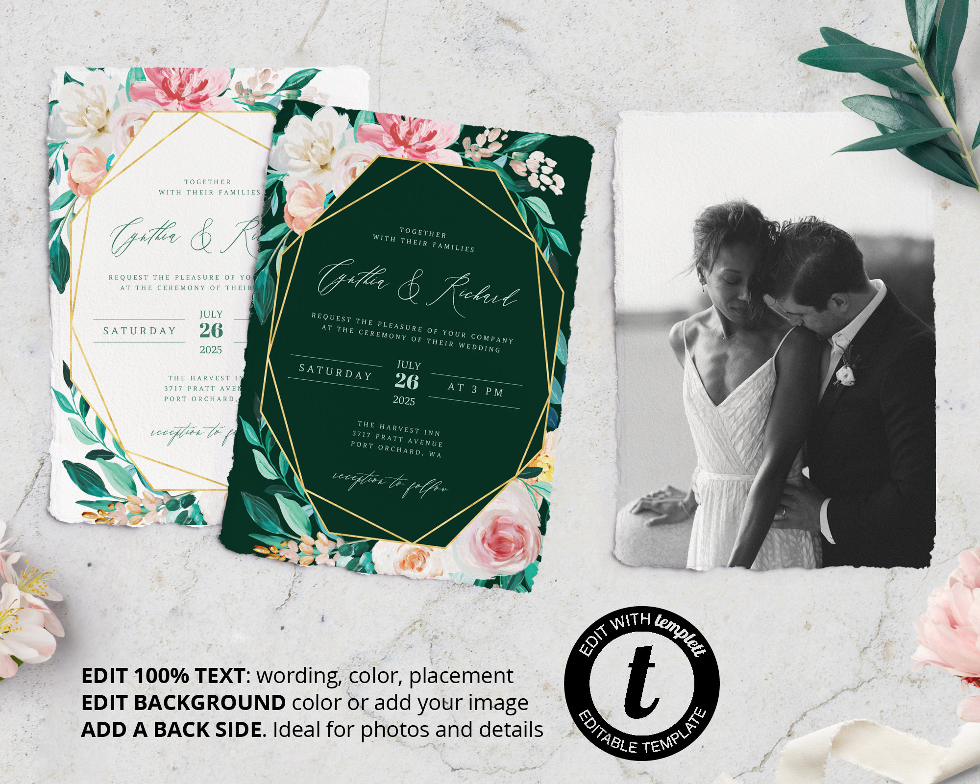 Mint Wedding Invitation Instant Download Printable Peony | Etsy