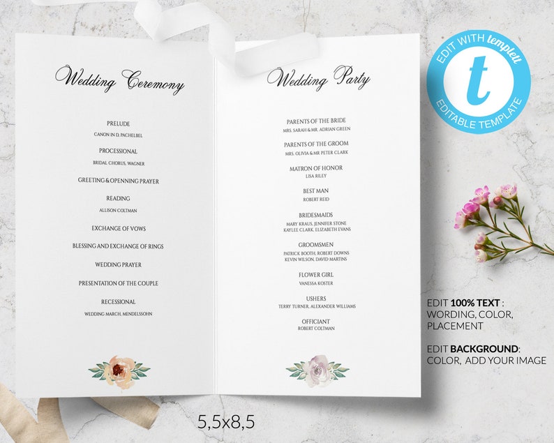 Wedding Program Printable Folded Booklet Instant Download | Etsy
