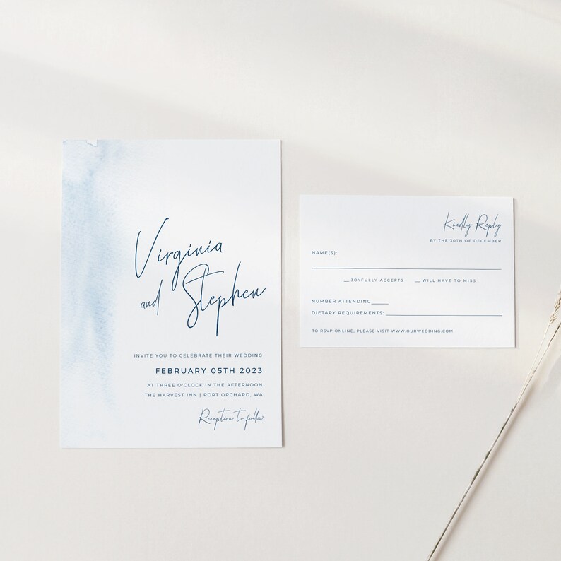 Light Blue Wedding Invitation Template Watercolor Blue - Etsy