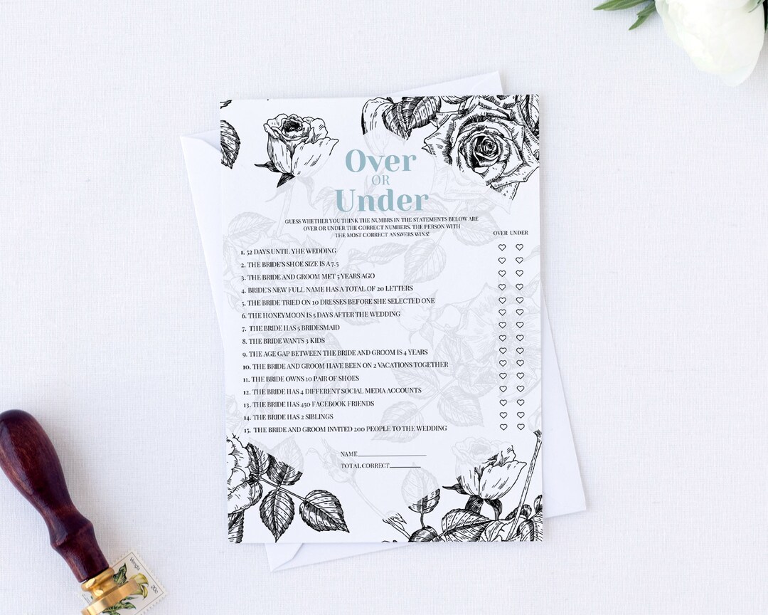Over or Under Game, Editable Bridal Shower Game Template, Instant ...
