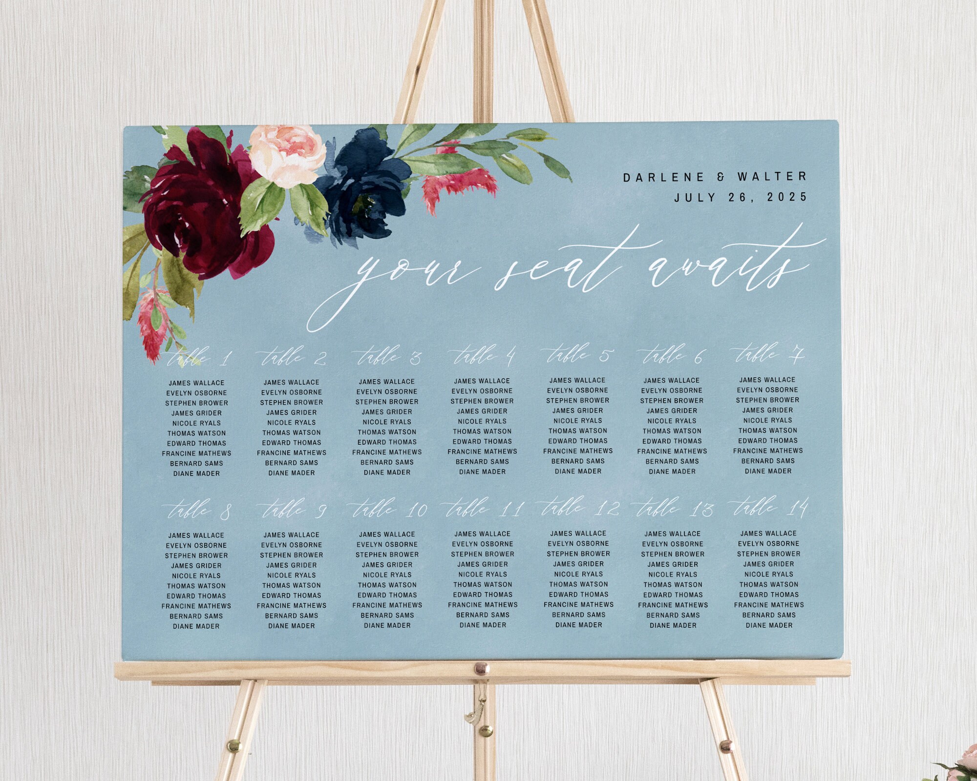 Dusty Blue Burgundy Seating Chart Template Instant Download | Etsy