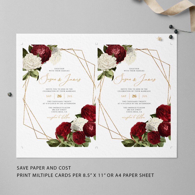 Burgundy Wedding Template Bundle Burgundy and Gold Wedding - Etsy