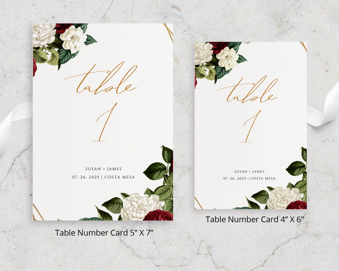 Floral Table Number Wedding Template, Instant Download, Editable Table ...