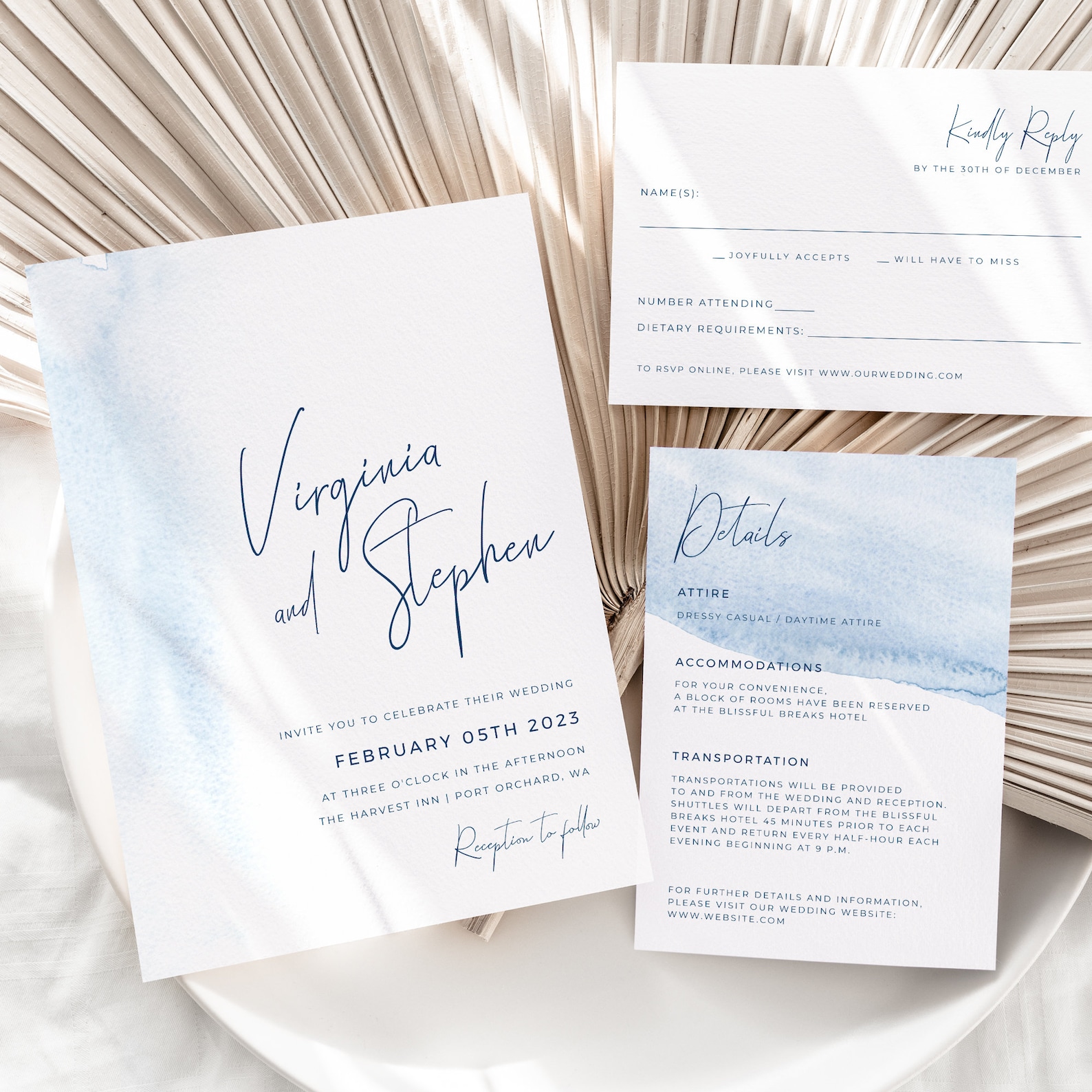 Light Blue Wedding Invitation Template Watercolor Blue - Etsy