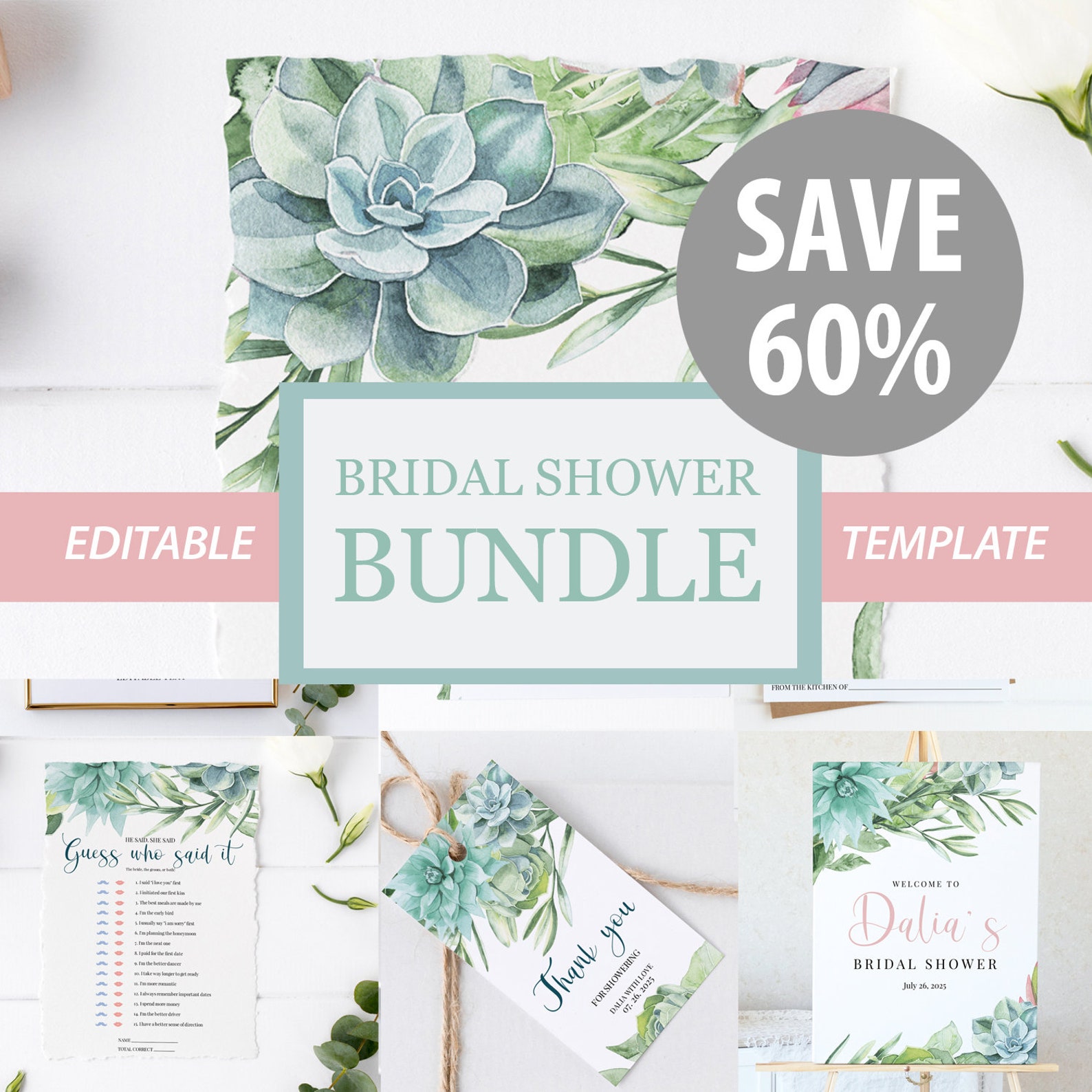 Bridal Shower Bundle, Bridal Shower Invitation Bundle Template Instant ...