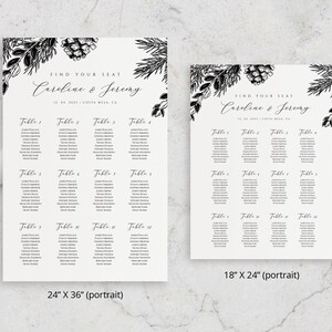 Winter Pine Cone Seating Chart Template, Instant Download, Editable ...