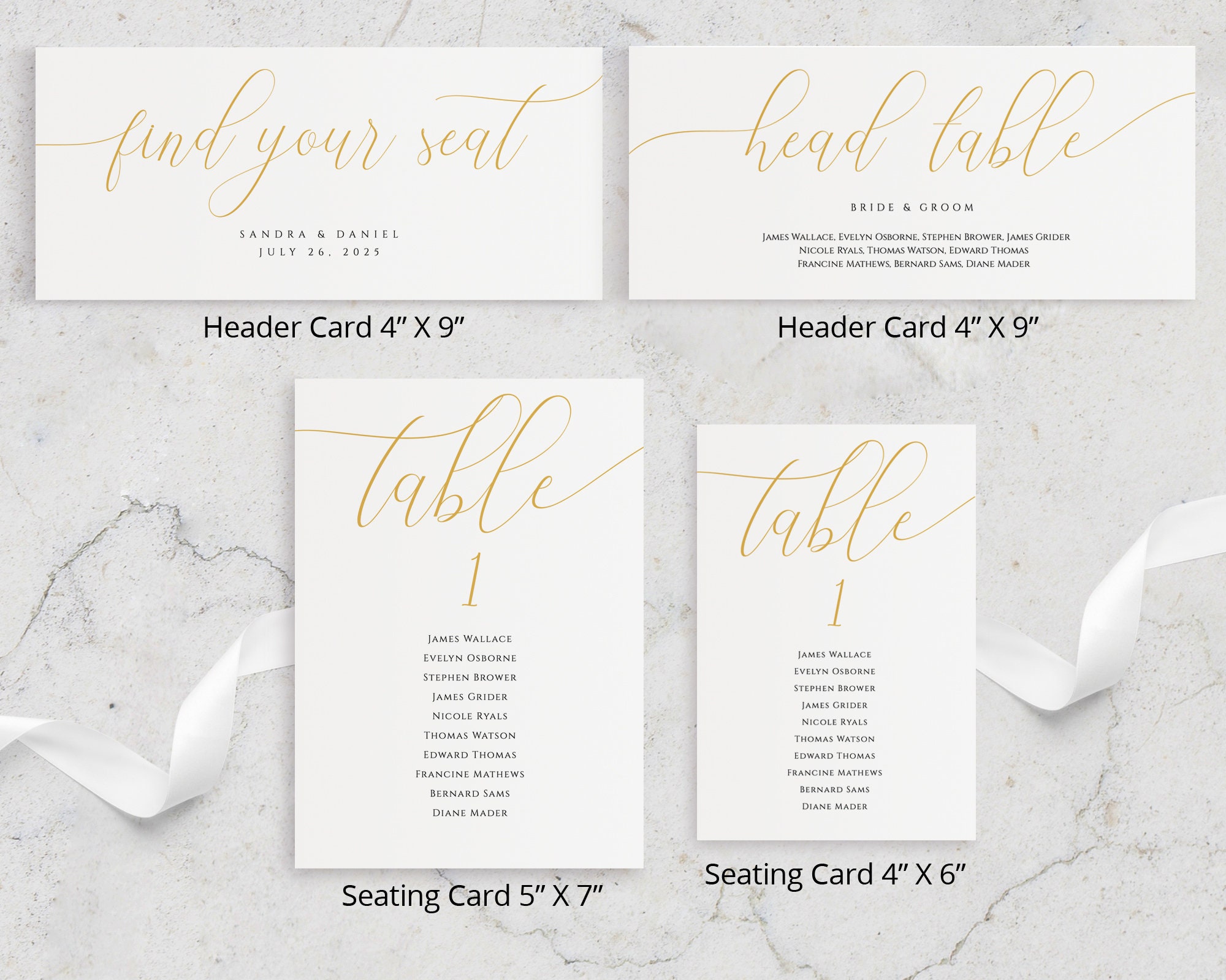 Gold Seating Chart Card Elegant Seating Card Template | Etsy