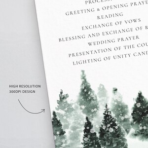 Christmas Wedding Program Template, Forest Green Wedding Program ...