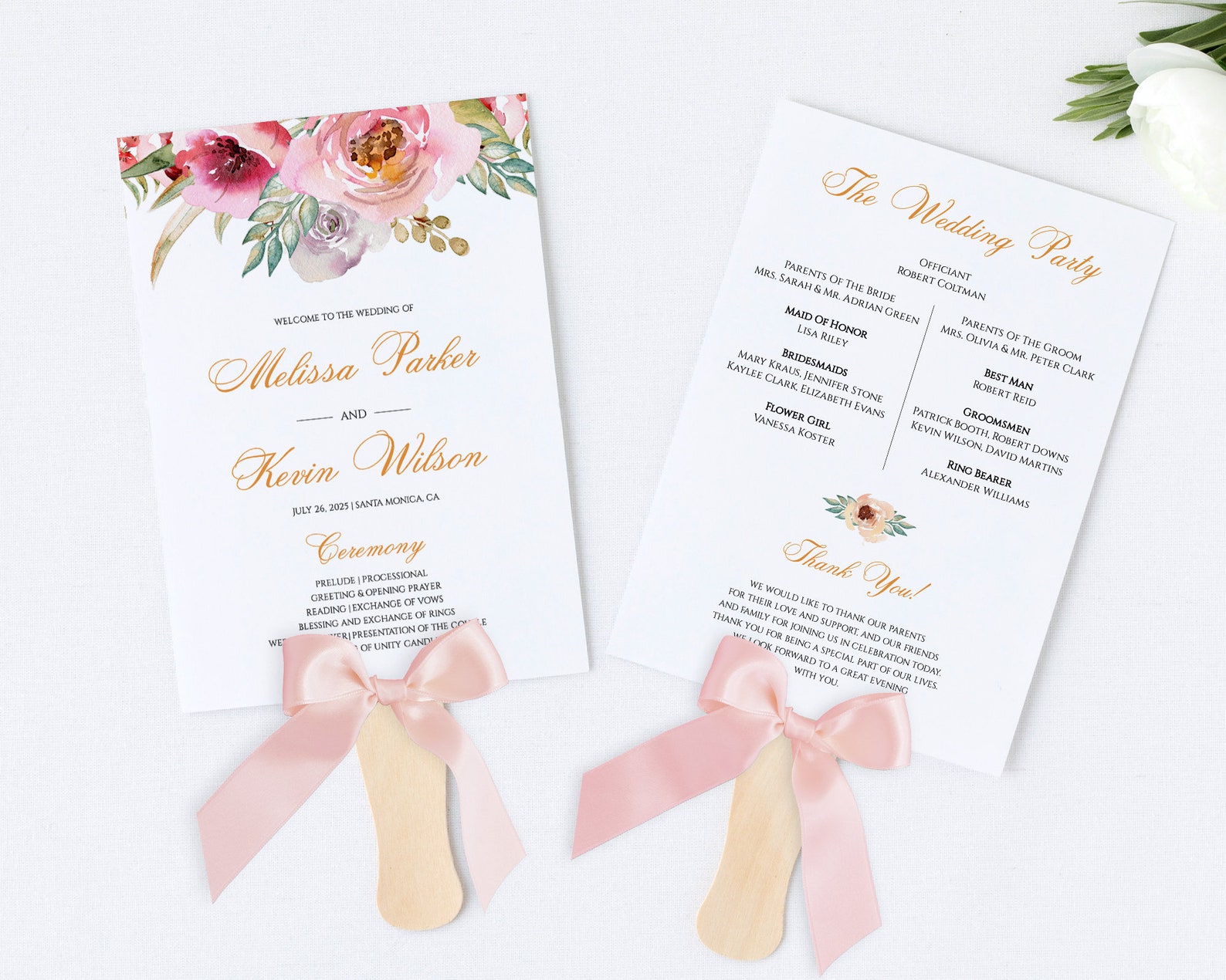 Floral Program Fan Template, Printable Wedding Program Template ...