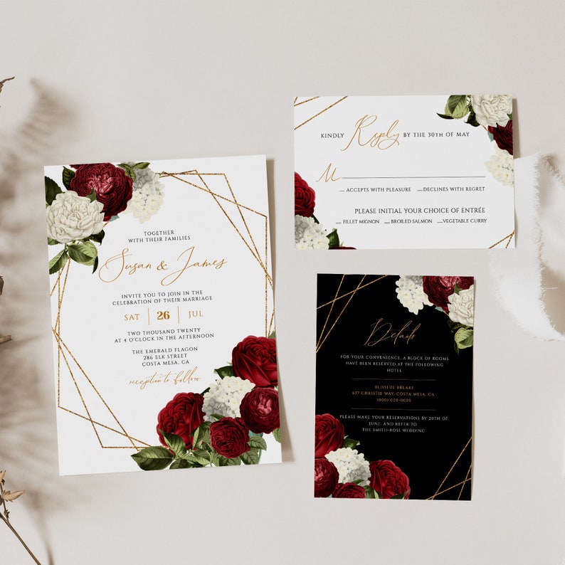 Burgundy Wedding Template Bundle Burgundy and Gold Wedding - Etsy