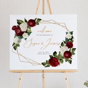 Burgundy Wedding Welcome Sign, Editable Welcome Sign Template, Instant ...