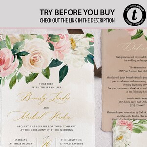 Ivory Blush Wedding Invitation Instant Download Printable - Etsy