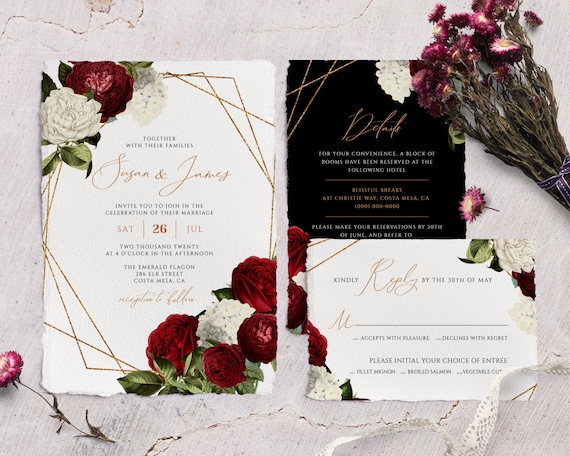 Paper & Party Supplies Invitations & Announcements Editable Old Rose ...