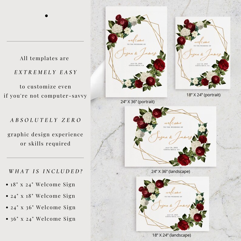 Burgundy Wedding Welcome Sign Editable Welcome Sign Template - Etsy