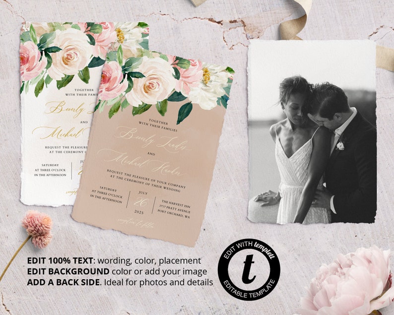 Ivory Blush Wedding Invitation Instant Download Printable - Etsy