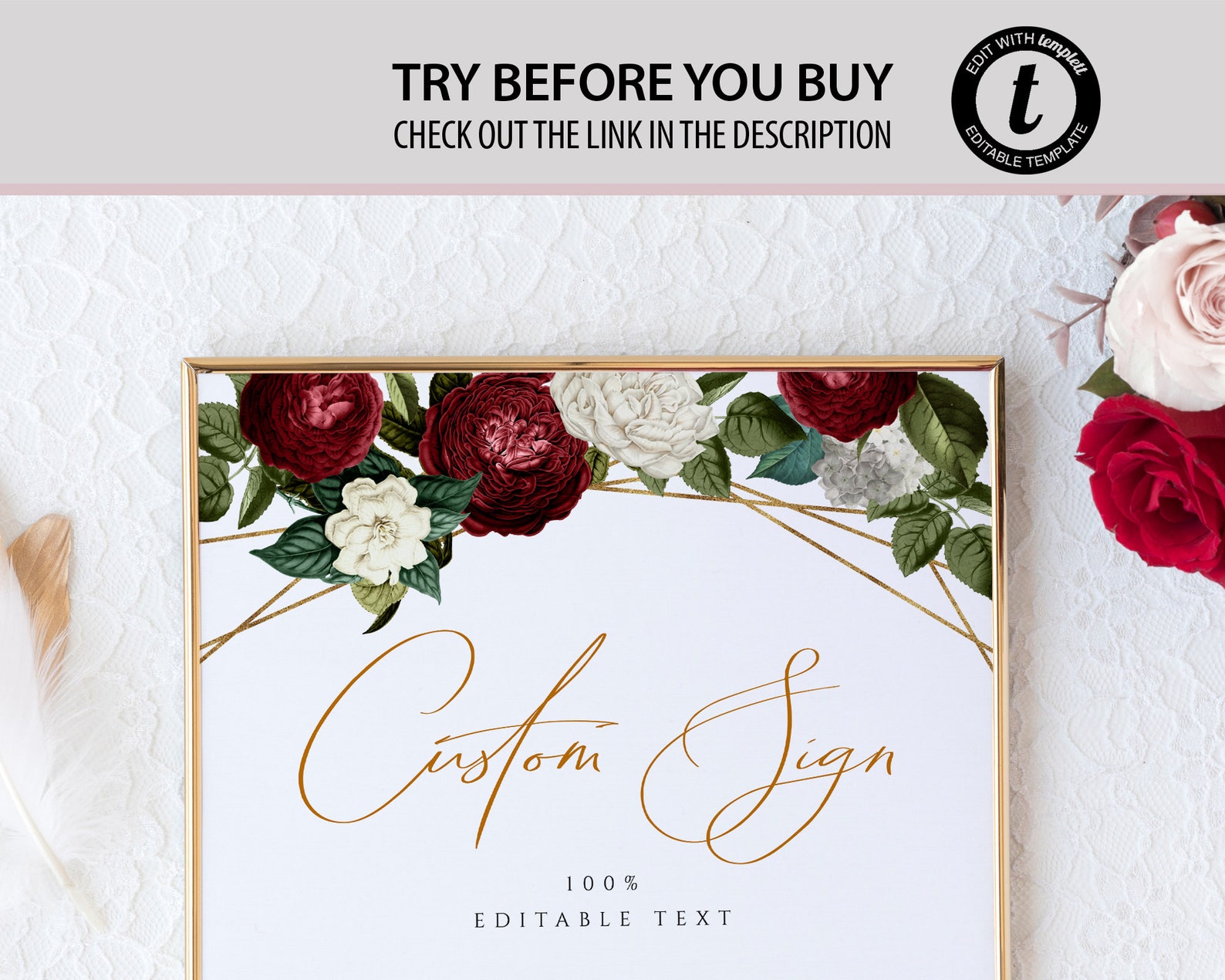 Burgundy Custom Sign, Wedding Sign, Instant Download, Printable Custom ...